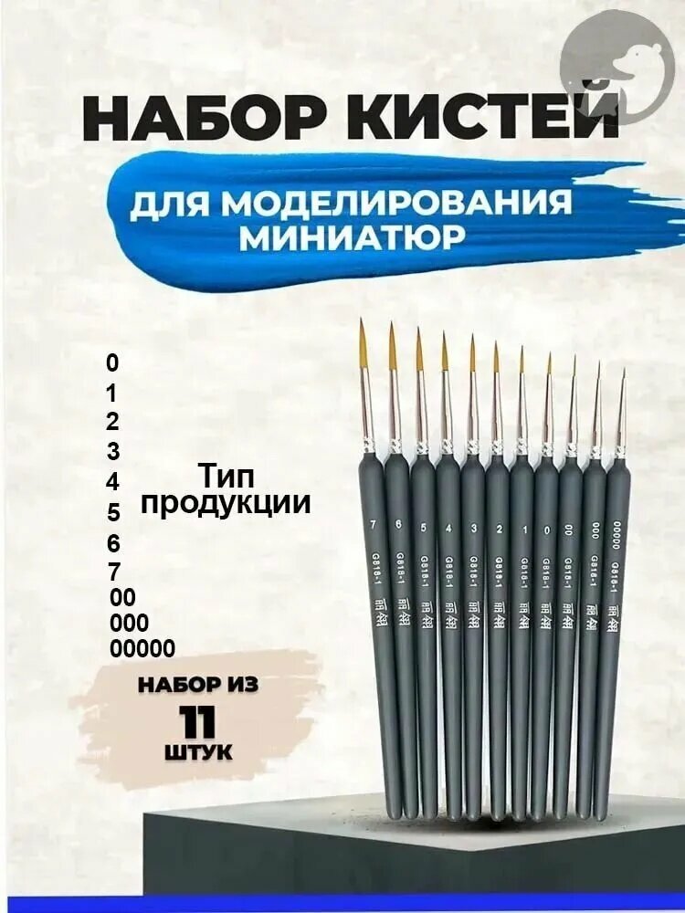 Набор кистей для моделирования миниатюр "Миниатюра" ,11 шт