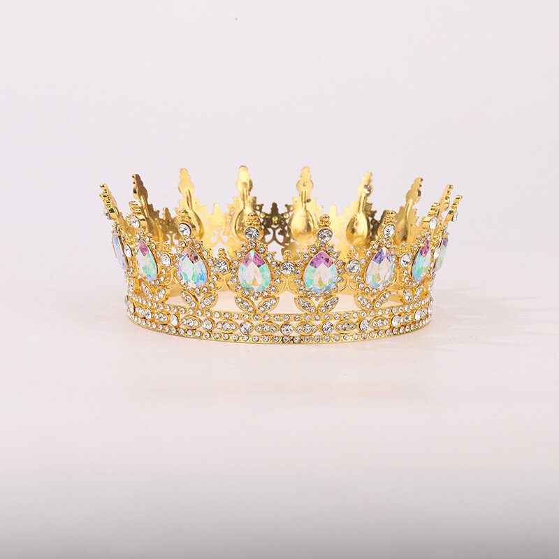Кросс-бордерные европейские и американские стильные винтажные цветные кристаллические круглые большие короны барокко принцессы свадебные аксессуары для волос