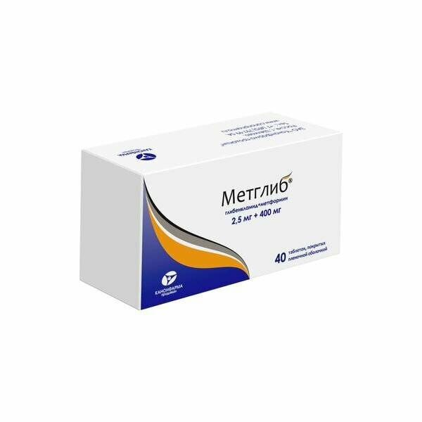 Метглиб таблетки п/о плен. 400мг+2,5мг 40шт