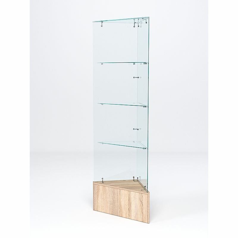 Витрина стеклянная "истра" угловая №109-У трехгранная (без дверок, бока - стекло), Дуб Сонома