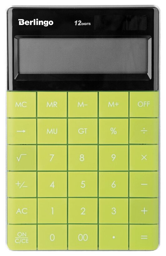 Калькулятор настольный Berlingo «PowerTX», 12 разр, двойное питание, 165×105×13мм, зеленый