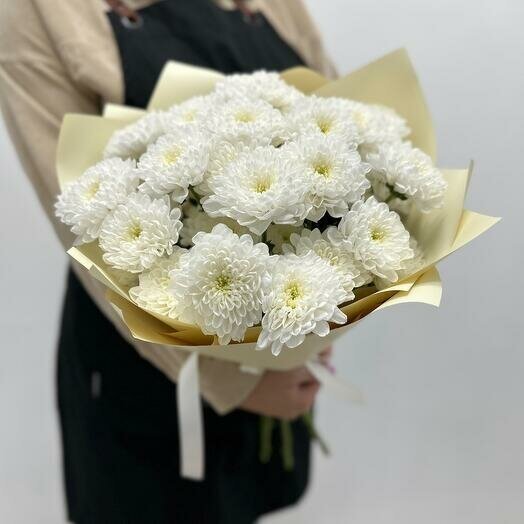 Монобукет Boom Bouquet "Белоснежные Хризантемы", 5 бутонов, на стеблях, 50см