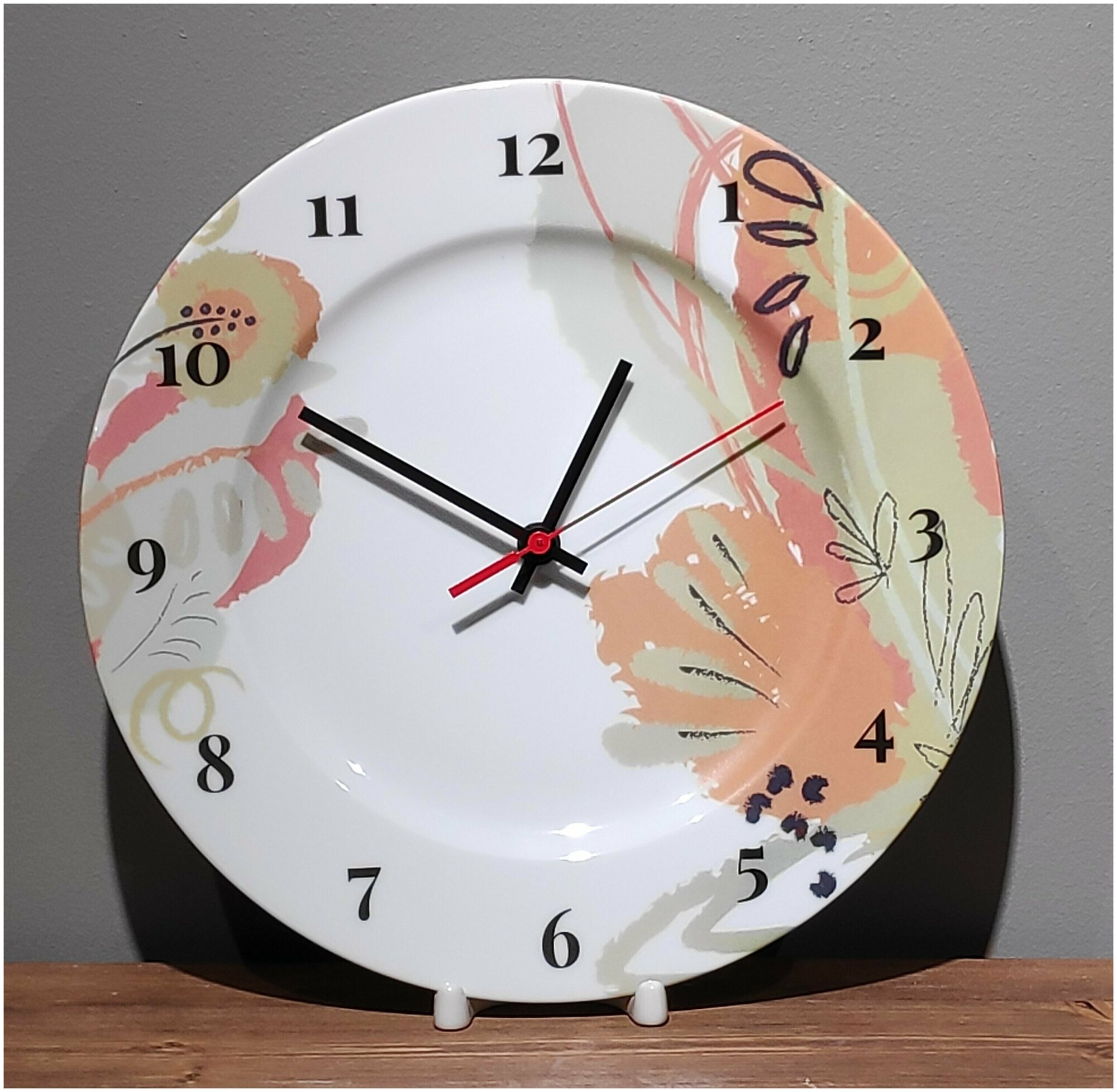Часы настенные на тарелке "Пастель", 27 см. Фарфор. Бесшумный механизм. Предмет интерьера. Подарок маме/ коллеге/ жене.