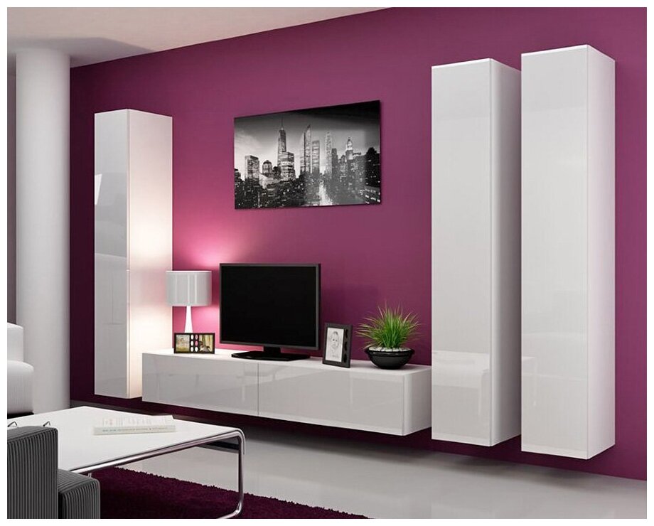 Гостиная Виго 1 МДФ Белый DM635-6 / Белый Фасадный 0101 NEW 300x42x180 см, белый, белый фасадный Фиеста