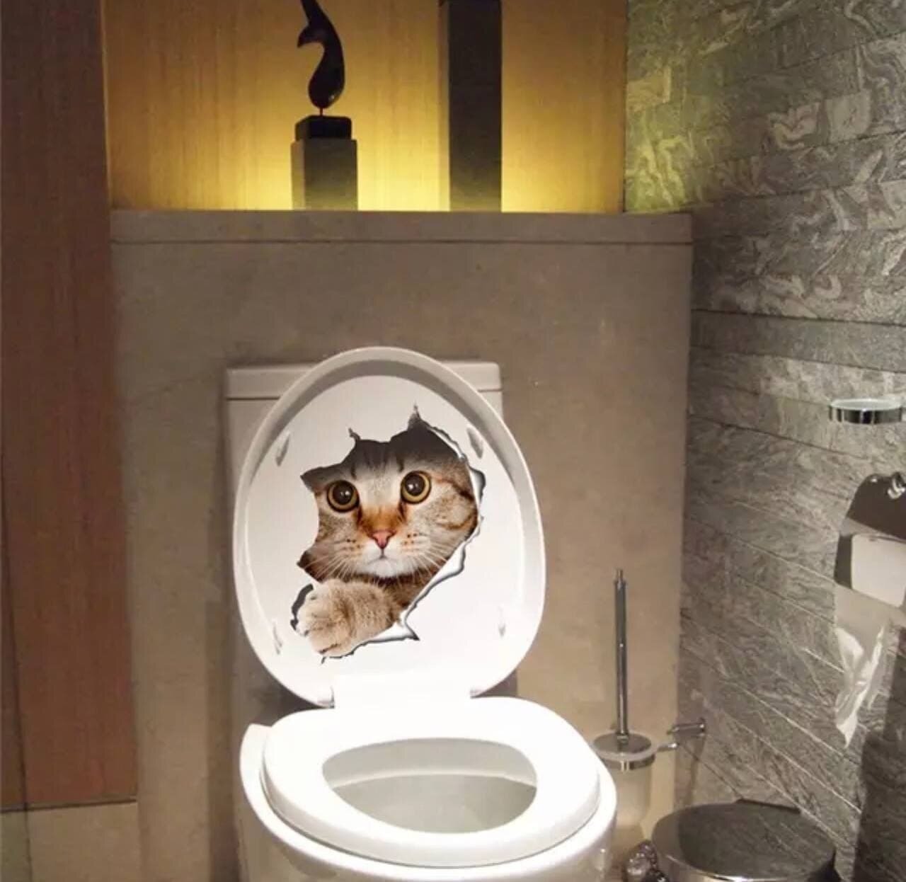 3D наклейка на стену, туалет, унитаз, на крышку туалета с изображением кота из ПВХ, 21х29 см