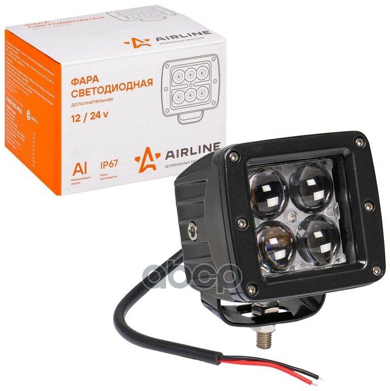 Фара светодиодная квадратная, 4 LED линза 4D, 12W (82х75х75) 12/24V (ALED008) AIRLINE арт. ALED008
