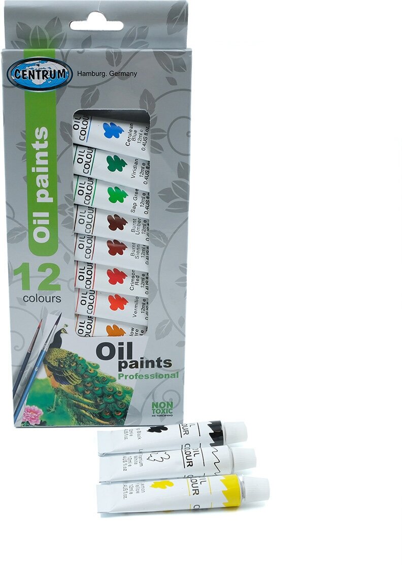 Краски масляные в металлических тюбиках 12 цветов по 12 мл, 83553 Centrum