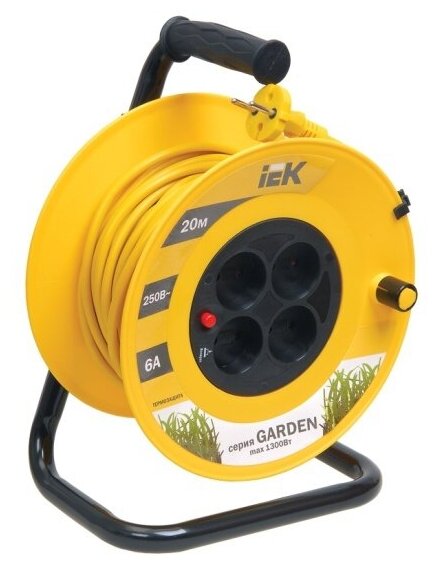 Удлинитель силовой на катушке Iek УК20 с т/з 4 места 2P/20м 2х0,75 мм2 "Garden", WKP23-06-04-20