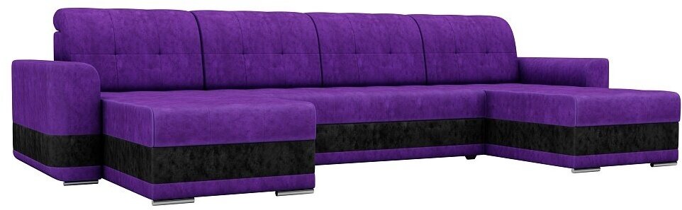 Угловой диван Честер П-образный Фиолетово-Черный Велюр, еврокнижка, 359х156х85 см, с ящиком для белья