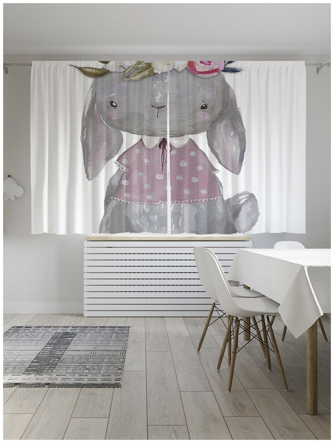 Фотошторы короткие "Зайчик в манишке", 2 полотна шириной по 145 см, высота 180 см, JoyArty