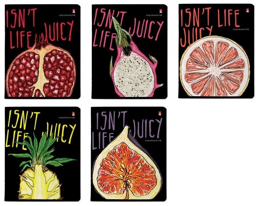 Тетрадь общая Альт, А5 (165 х 203 мм), "JUICY LIFE" 48 л, клетка, Арт. 7-48-1131, обложка в ассортименте, 5шт.