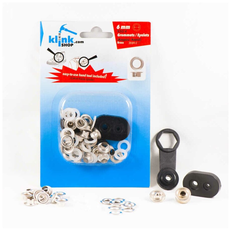 Набор люверсы и инструмент №4 6мм цв. Никель (уп.20 компл.) Proknopka