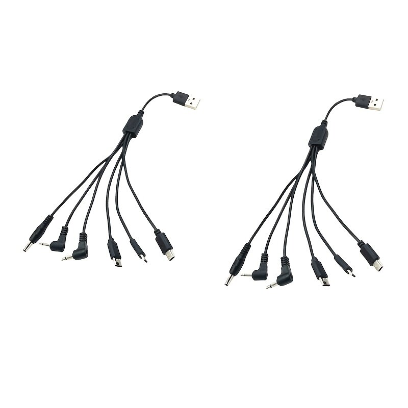 Блок питания экстренной зарядки USB (1 в 6) с кабелем питания 2.5/3.5 мм и многофункциональным зарядным кабелем, 2 шт.