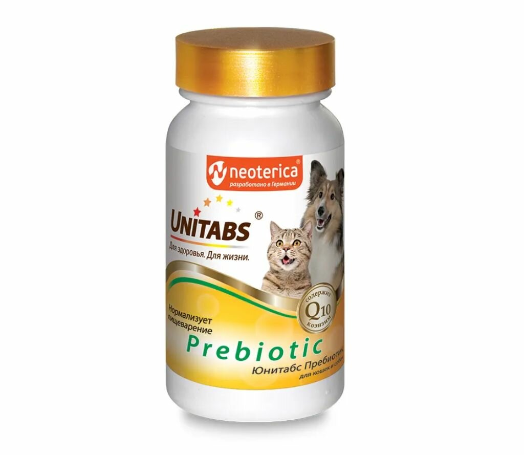 Unitabs Кормовая добавка Витамины для кошек и собак нормализует пищеварение Prebiotic,100 таб