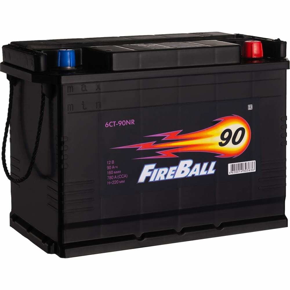 Аккумулятор FIRE BALL 6ст 90 NR 780 А CCA, обратная полярность, для легковых и грузовых автомобилей, кальциевая
