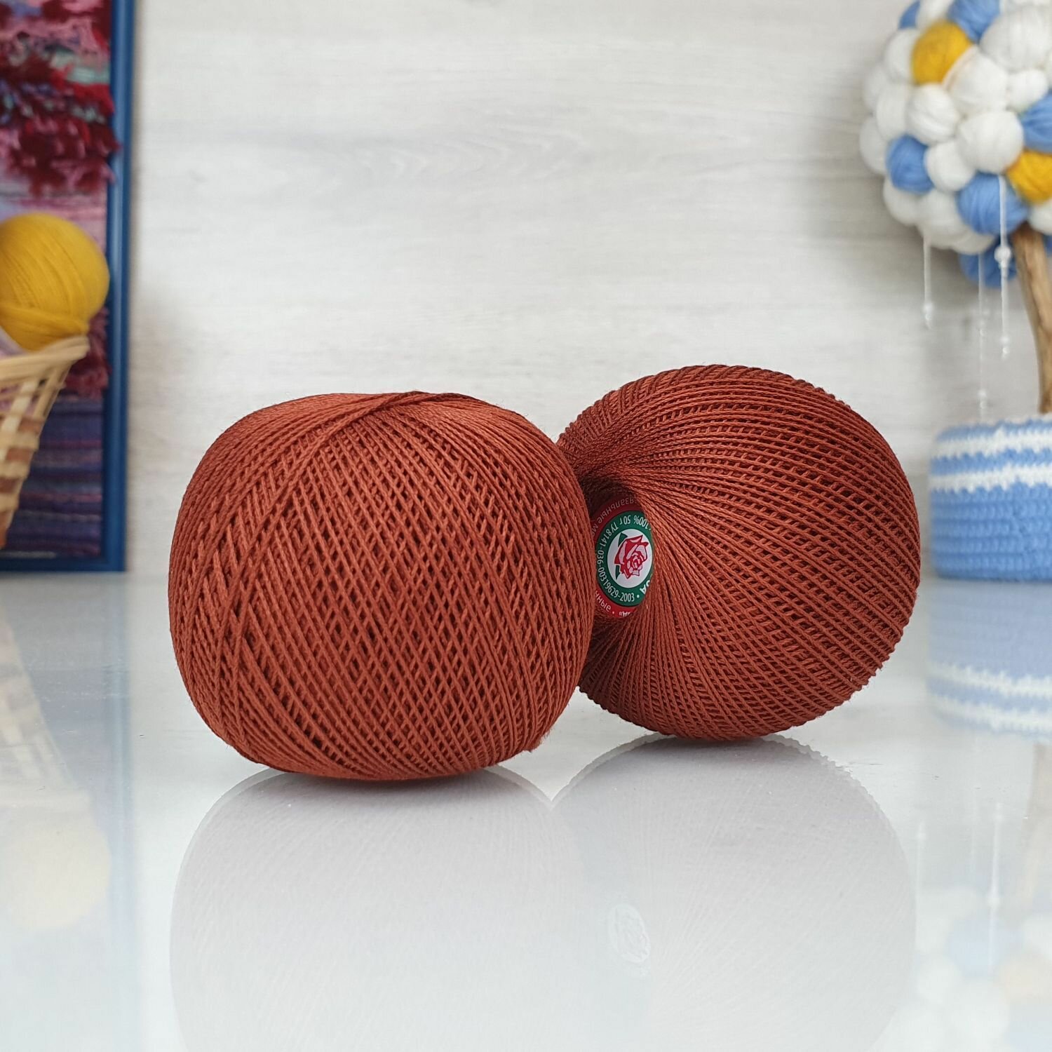 Пряжа Роза (ПНК), т. терракот - 5812, 100% мерсеризованный хлопок, 6 мотков, 50 г, 330 м.