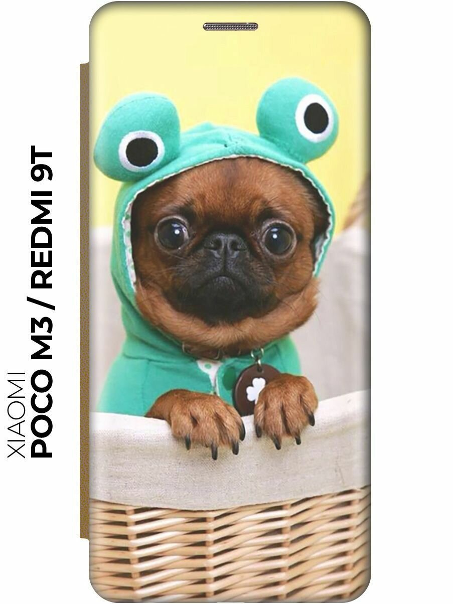 Чехол-книжка Собака в смешной шапке на Xiaomi Redmi 9T / Poco M3 / Сяоми Поко М3 / Сяоми Редми 9Т золотой