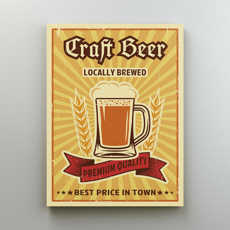 Интерьерная картина на холсте "Винтажный постер - Крафтовое пиво" размер 45x60 см