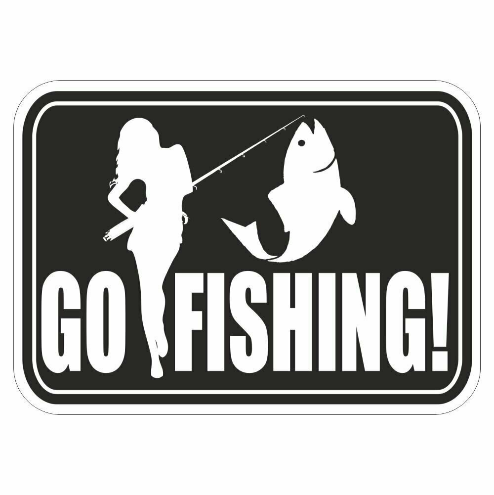 Наклейка "Go fishing!", 100х150мм, черный фон, Арт рэйсинг
