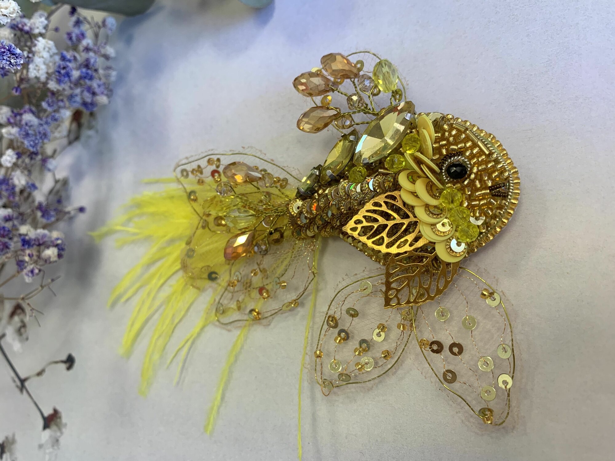 Брошь, бисер, кристалл