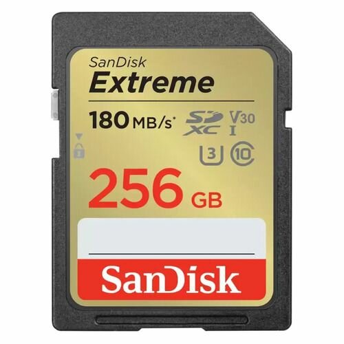 Карта памяти SDXC UHS-I U3 Sandisk Extreme 256 ГБ, 180 МБ/с, Class 10, SDSDXVV-256G-GNCIN, 1 шт.