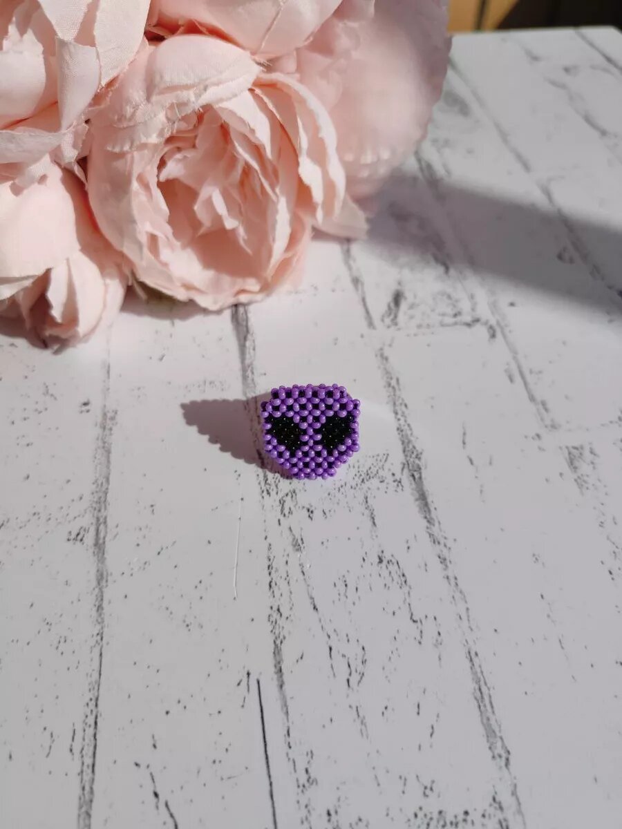 Кольцо Seit Jewelry, бисер, черный/фиолетовый — фото 1