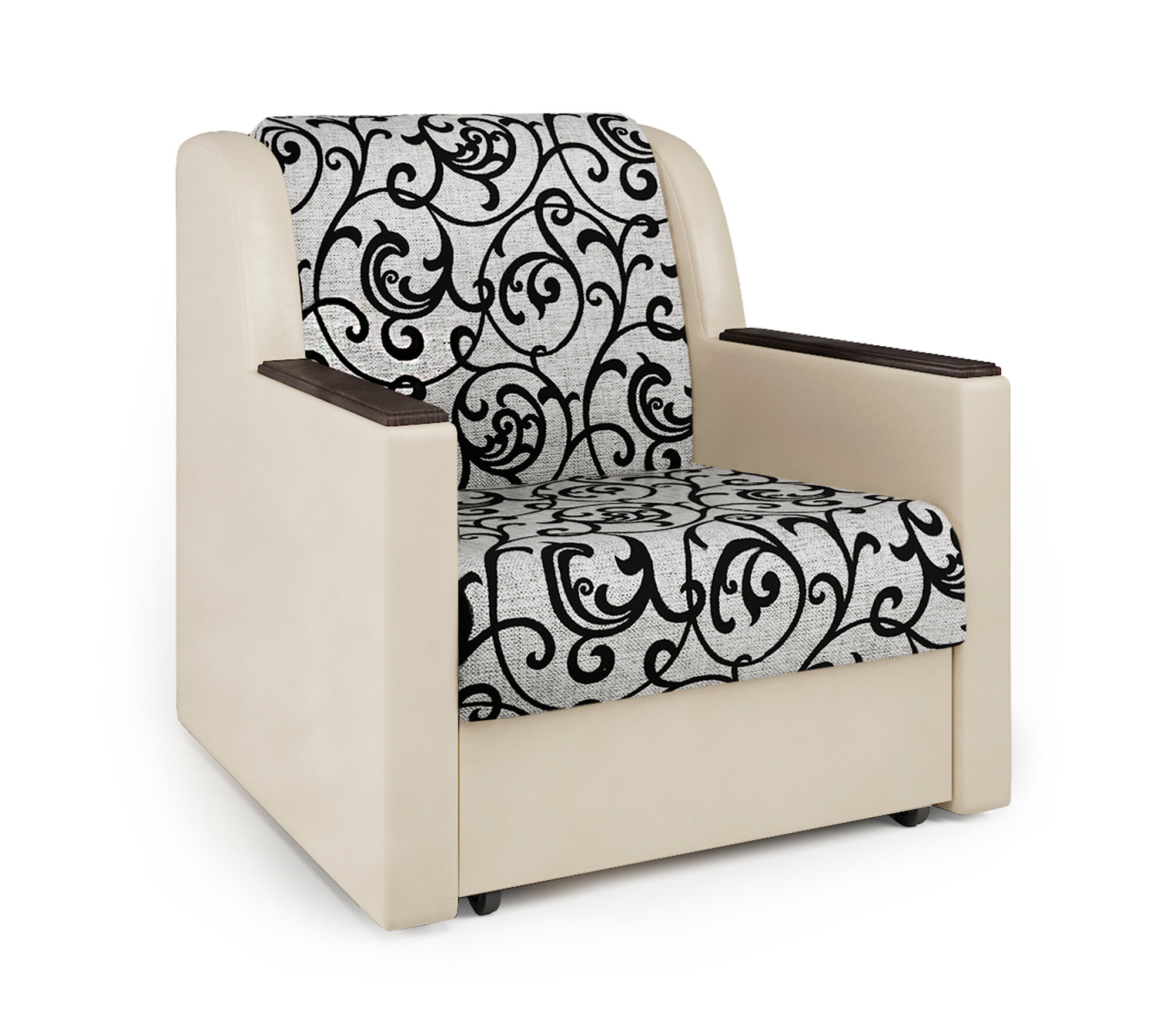 Кресло-кровать Аккорд Д, спальное место 80х194 см, механизм аккордеон, экокожа бежевый и узоры