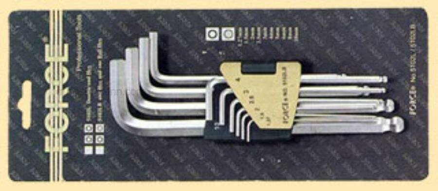 FORCE 5102LB Набор ключей шестигранных 1.27-10мм Г-образных с шаром удлиненных 10пр. F-5102LB FORCE