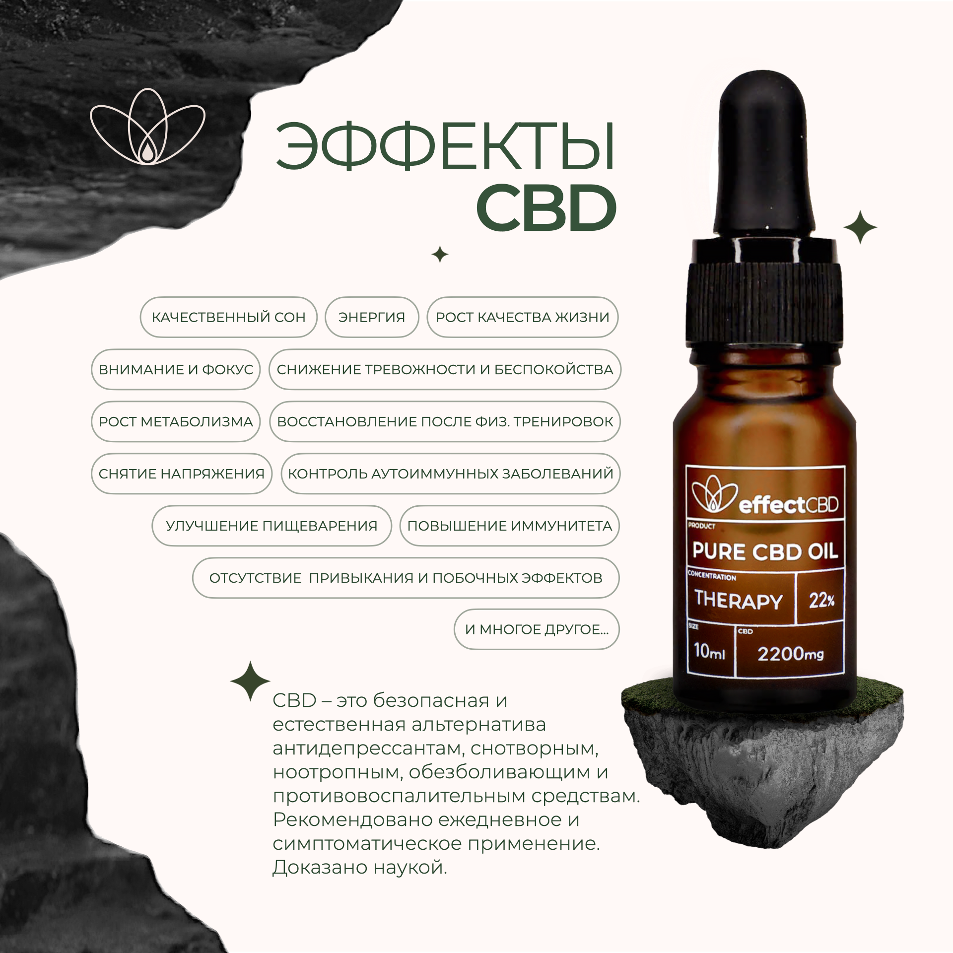 CBD масло THERAPY от effectCBD 10 мл для спокойствия, сна, расслабления и поддержки нервной системы — фото 1