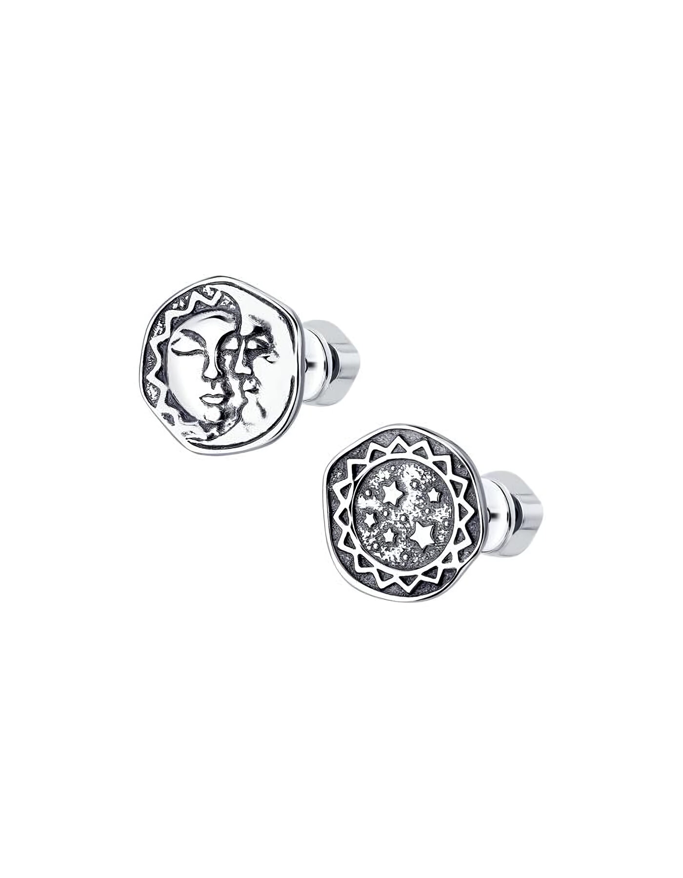 Серьги непарные, серебро, 925 проба, чернение