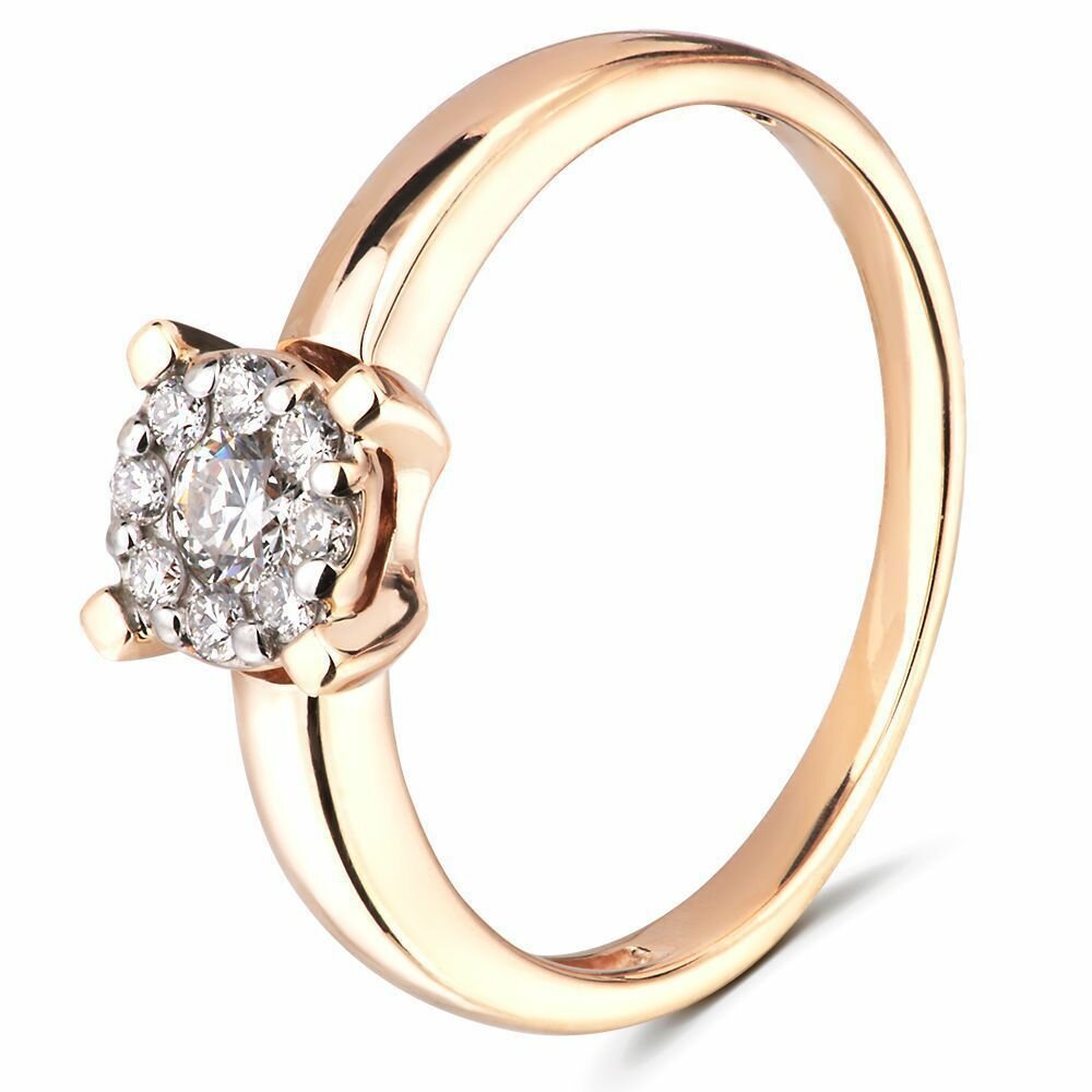 Кольцо помолвочное, красное золото, 585 проба, родирование, бриллиант