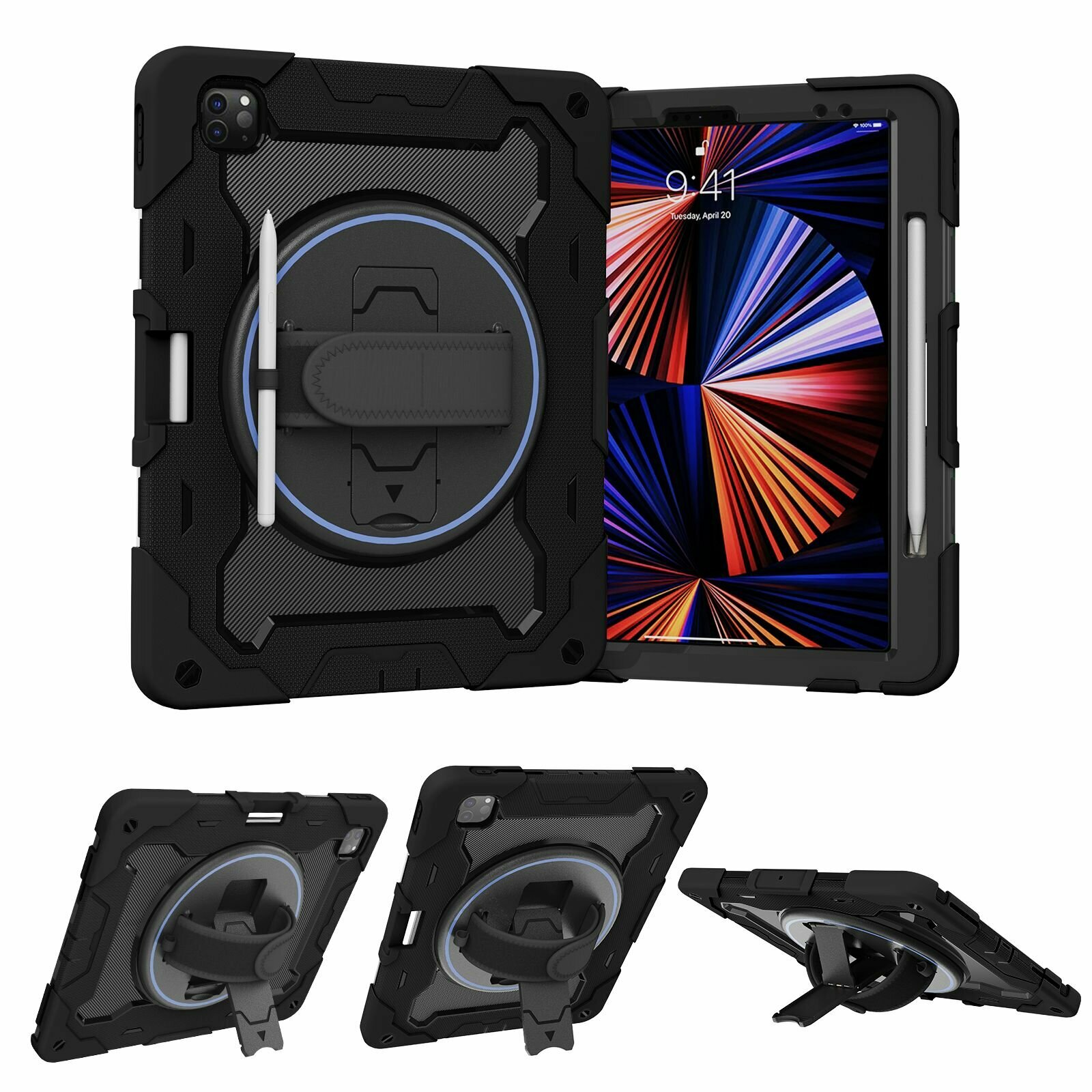 Чехол MyPads для планшета Apple iPad Pro 12.9 2018/2020/2021/2022 с упором для рук, усиленный противоударный, черный