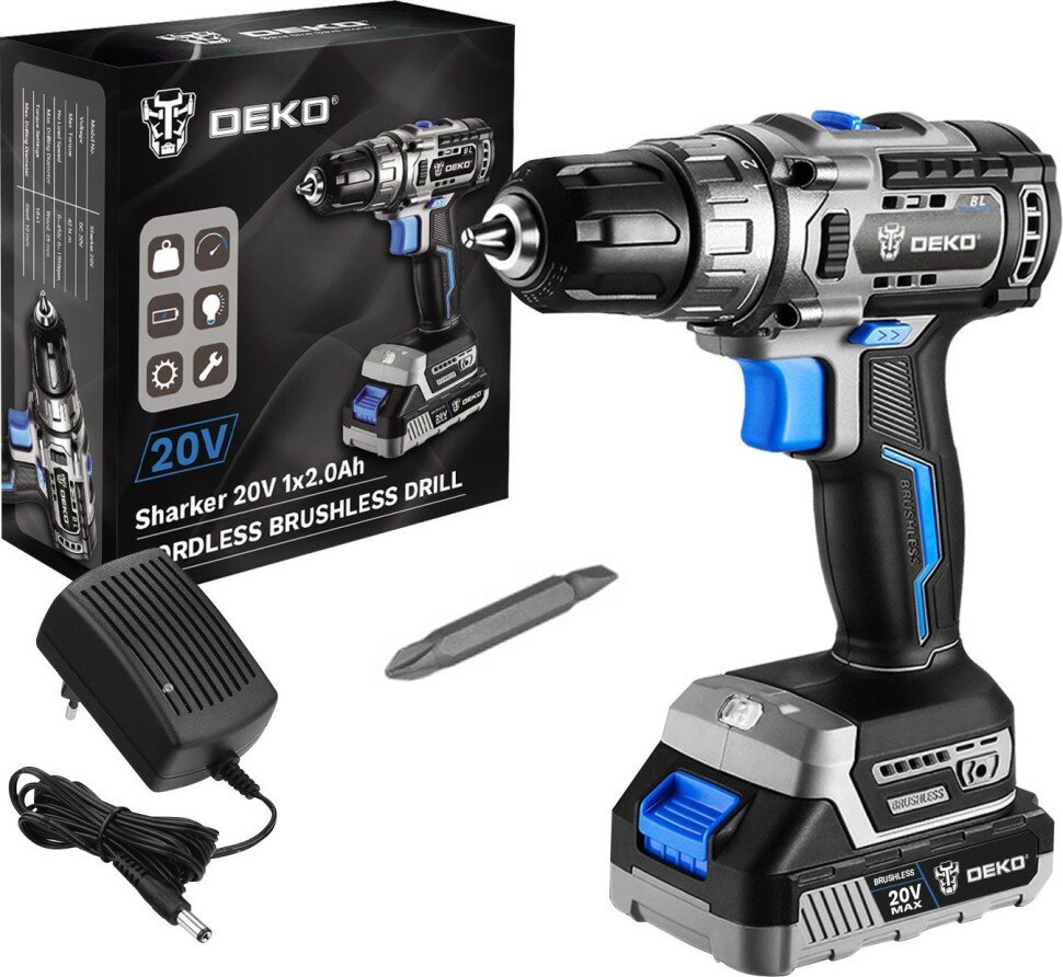 Дрель-шуруповерт Deko Sharker 20V аккум. патрон: быстрозажимной (063-4037)