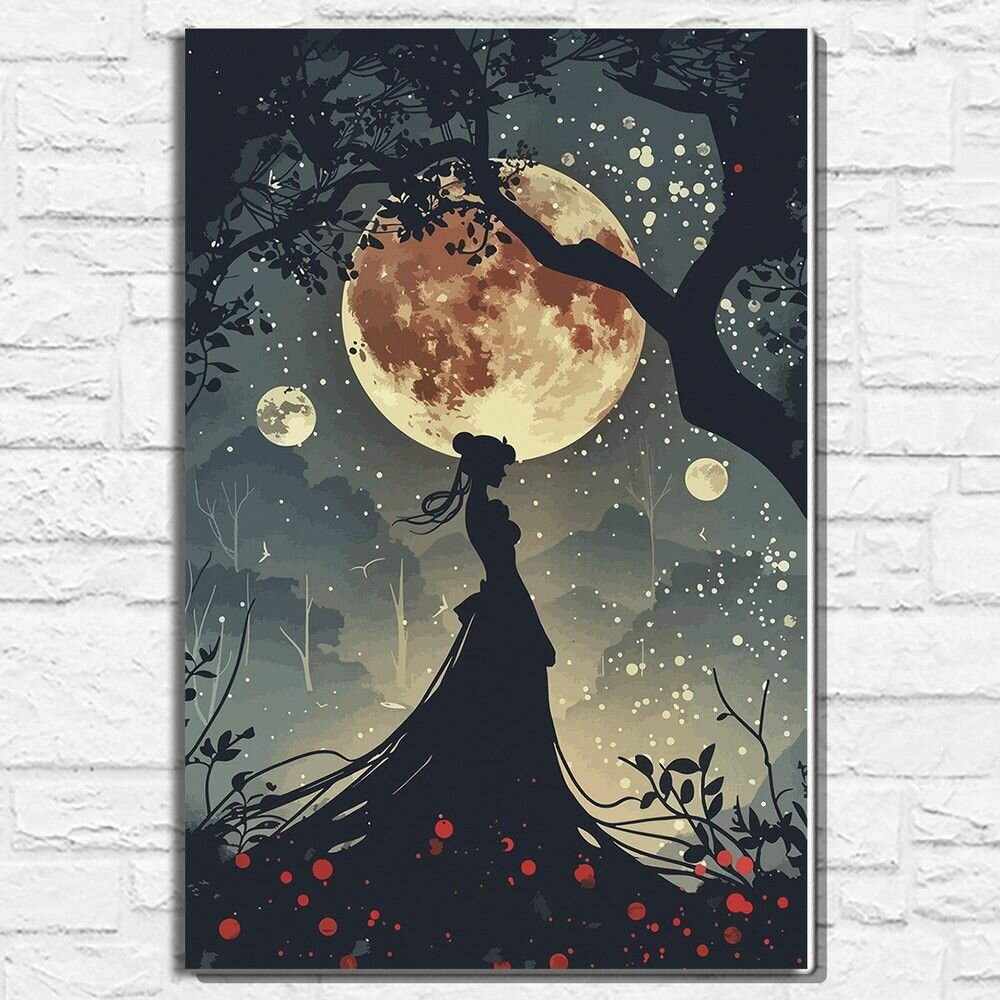 Картина по номерам на холсте аниме Сэйлор Мун (Принцесса, сказка, луна, ночь) - 15135 В 60x40