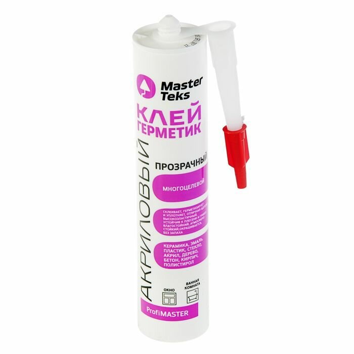 Клей-герметик MasterTeks PROFIMASTER, акриловый многоцелевой, 290 мл, прозрачный