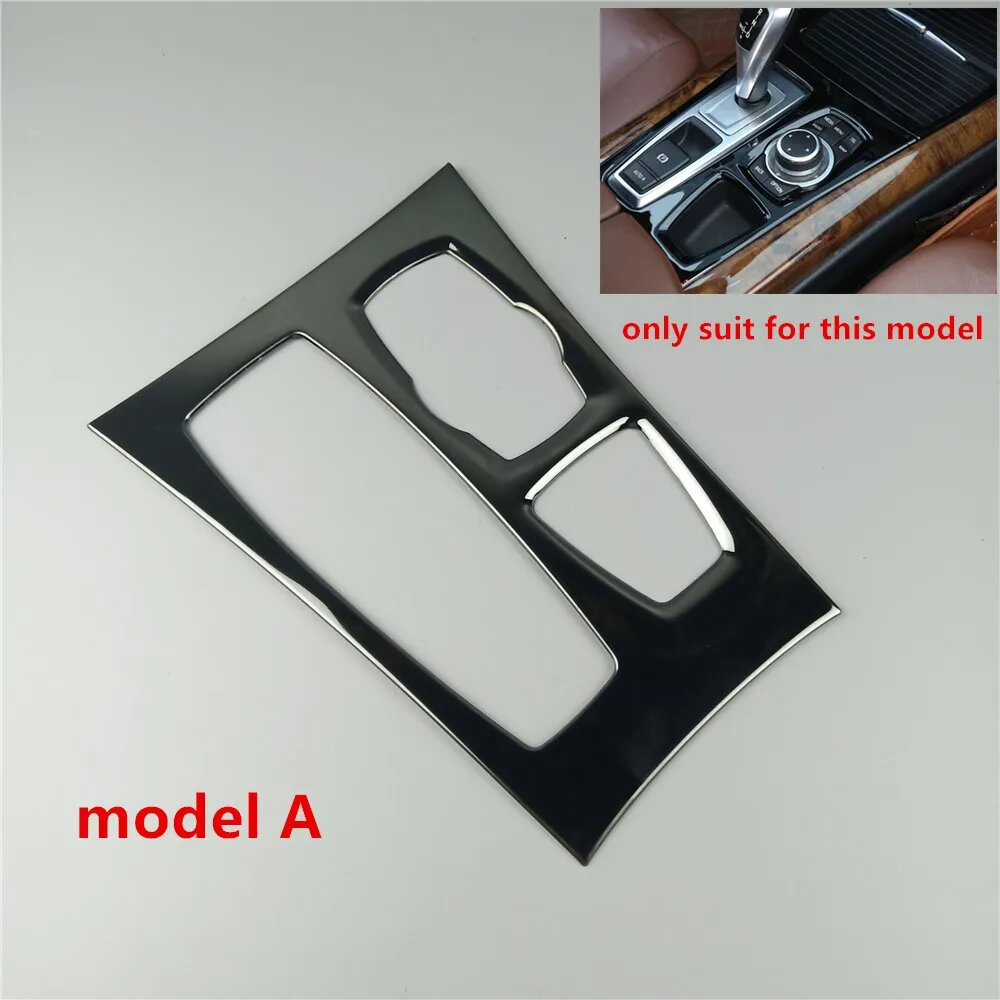 Черная центральная консоль, панель переключения передач, декоративная накладка для BMW X5 E70 X6 E71 2008-2014, Стайлинг автомобиля из нержавеющей стали с левым рулем model A