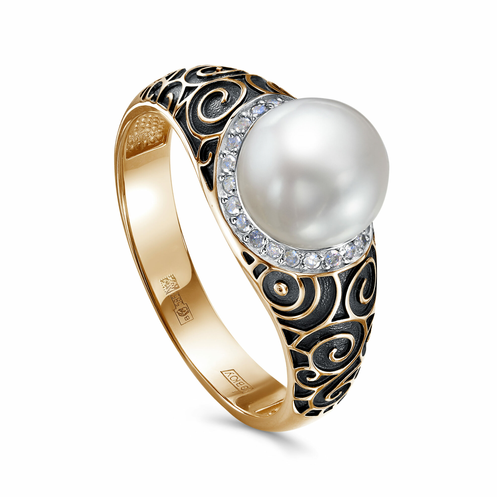 Кольцо JEWELIN, красное золото, 585 проба, жемчуг, бриллиант