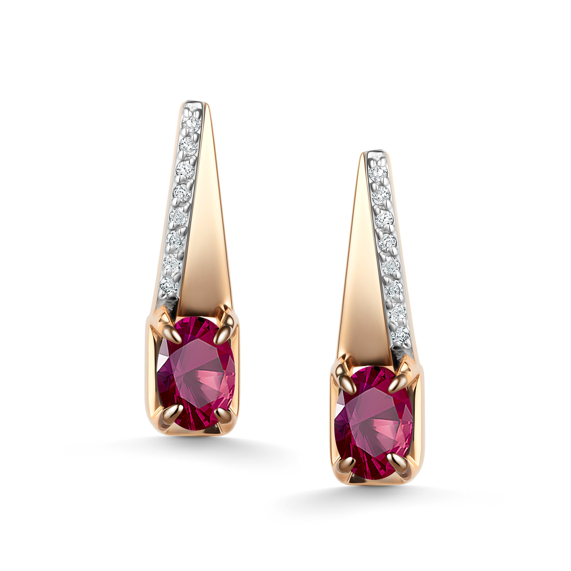 Серьги, красное золото, 585 проба, бриллиант, рубин