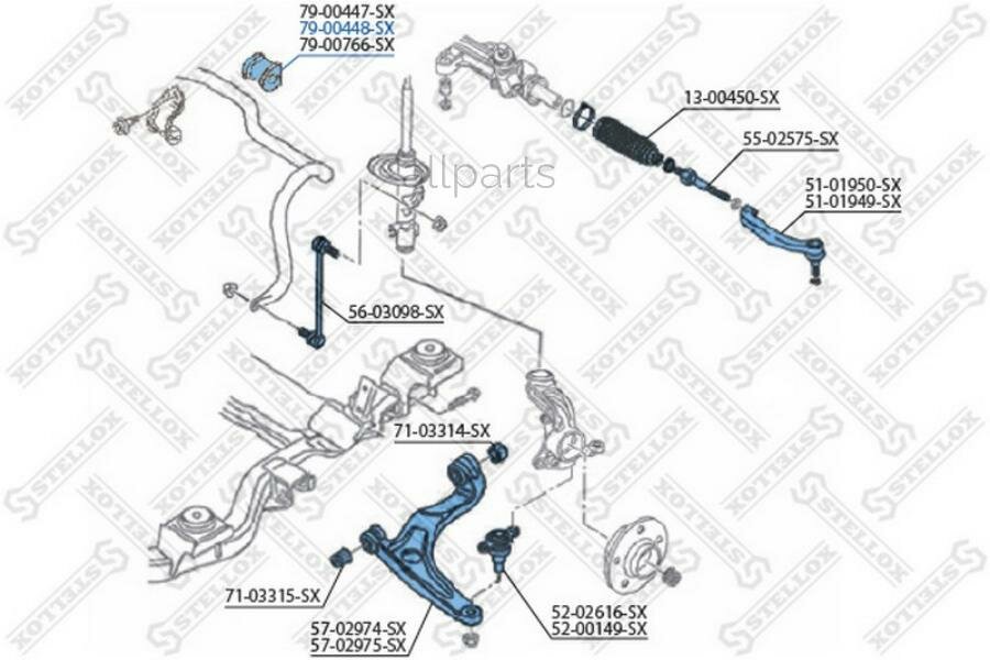STELLOX 7900448SX комплект втулок стабилизатора переднего! 2 шт. d=22\ VW T5 03-07