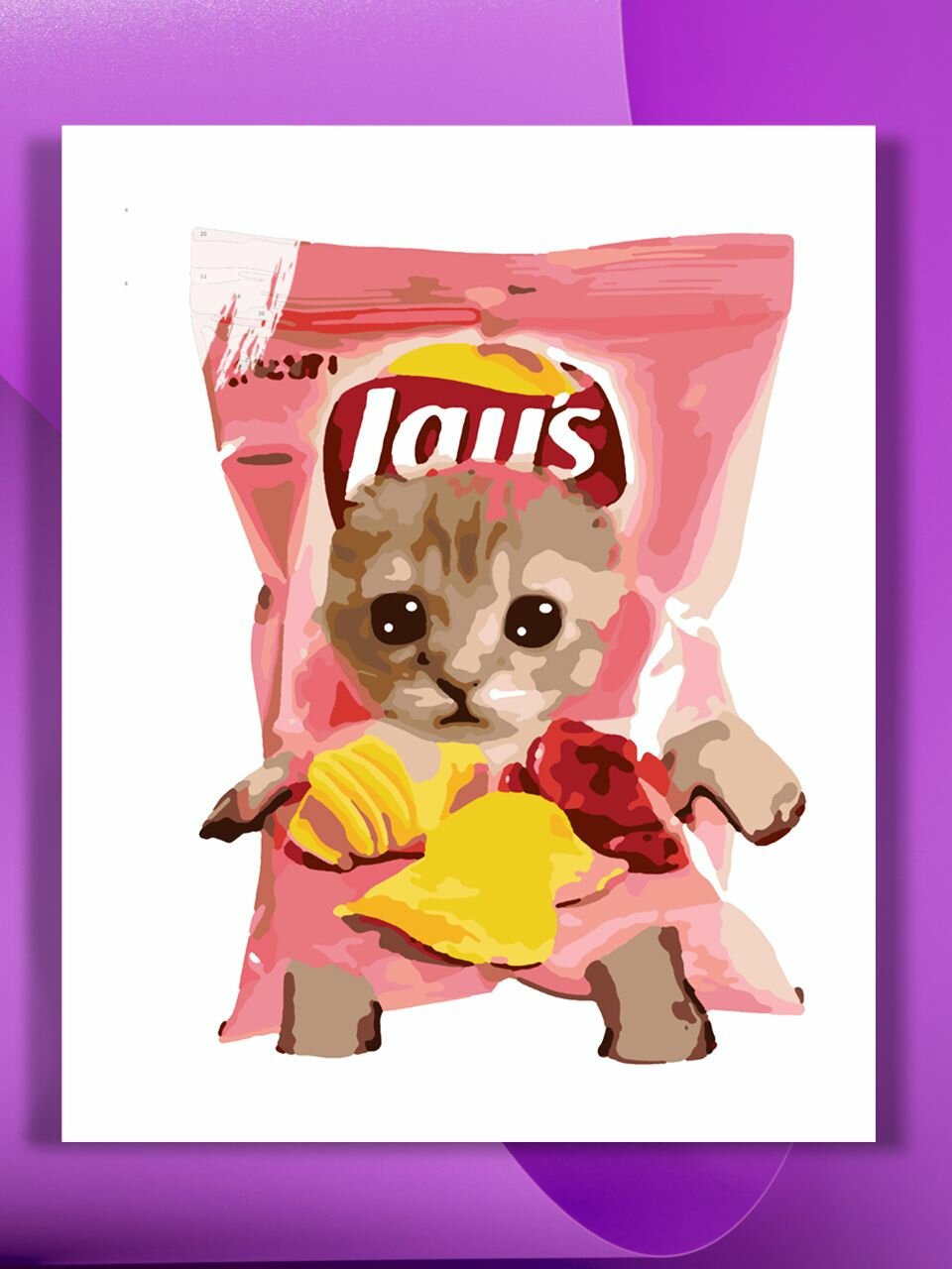 Картина по номерам на холсте Котенок чипса мем, 30 х 40 см