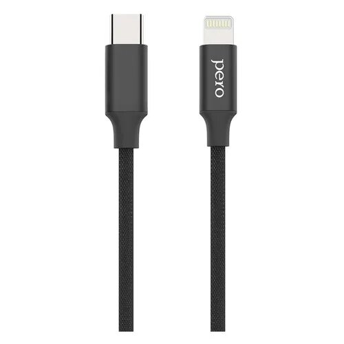 Кабель PERO DC-05, Lightning (m) - USB Type-C (m), 2м, в оплетке, черный [prdc-05tc8p2mb]