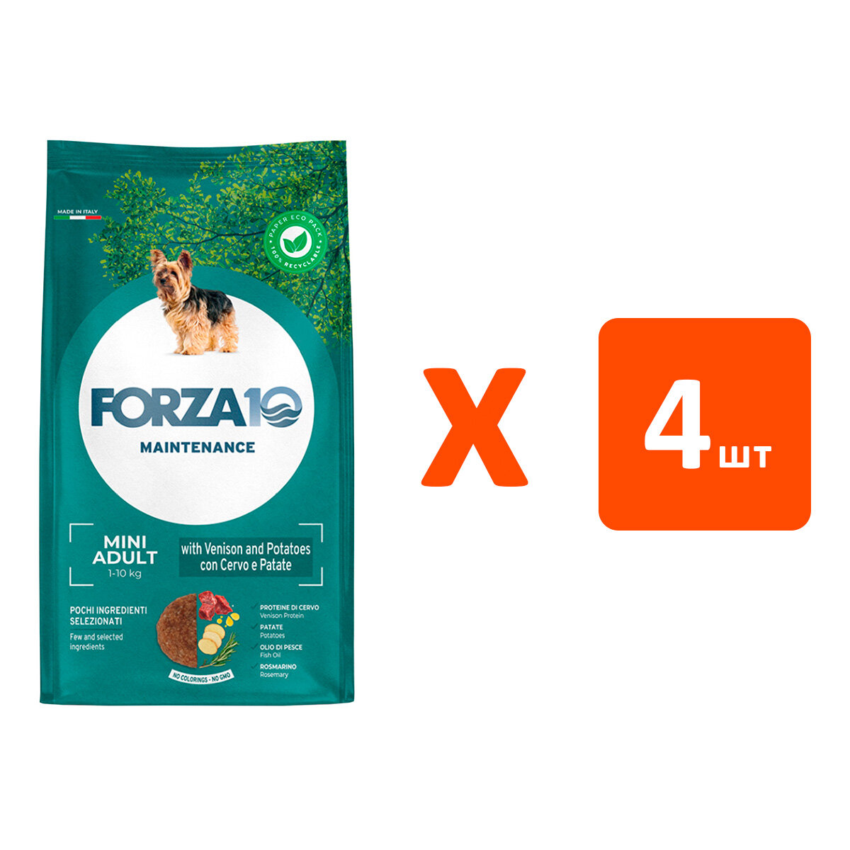 FORZA10 DOG MAINTENANCE ADULT MINI для взрослых собак мален пород с олениной и картоф 2 кг х 4 шт