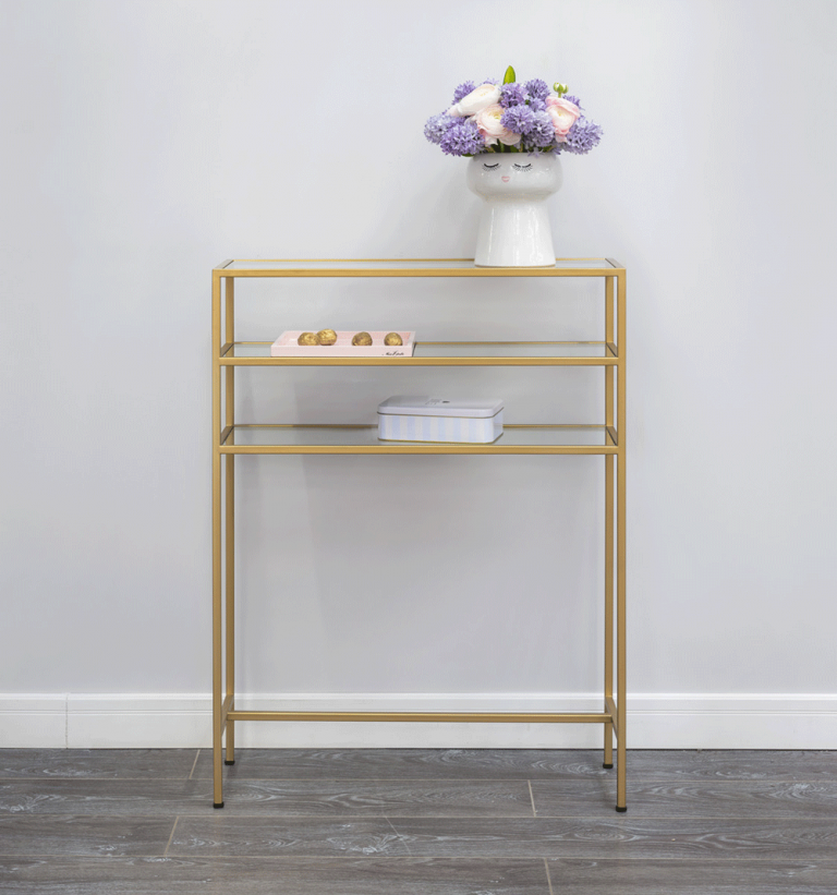 Консоль For Miss "Галла", стекло, металл, с 2 полками, золотистый, 75х25х101см