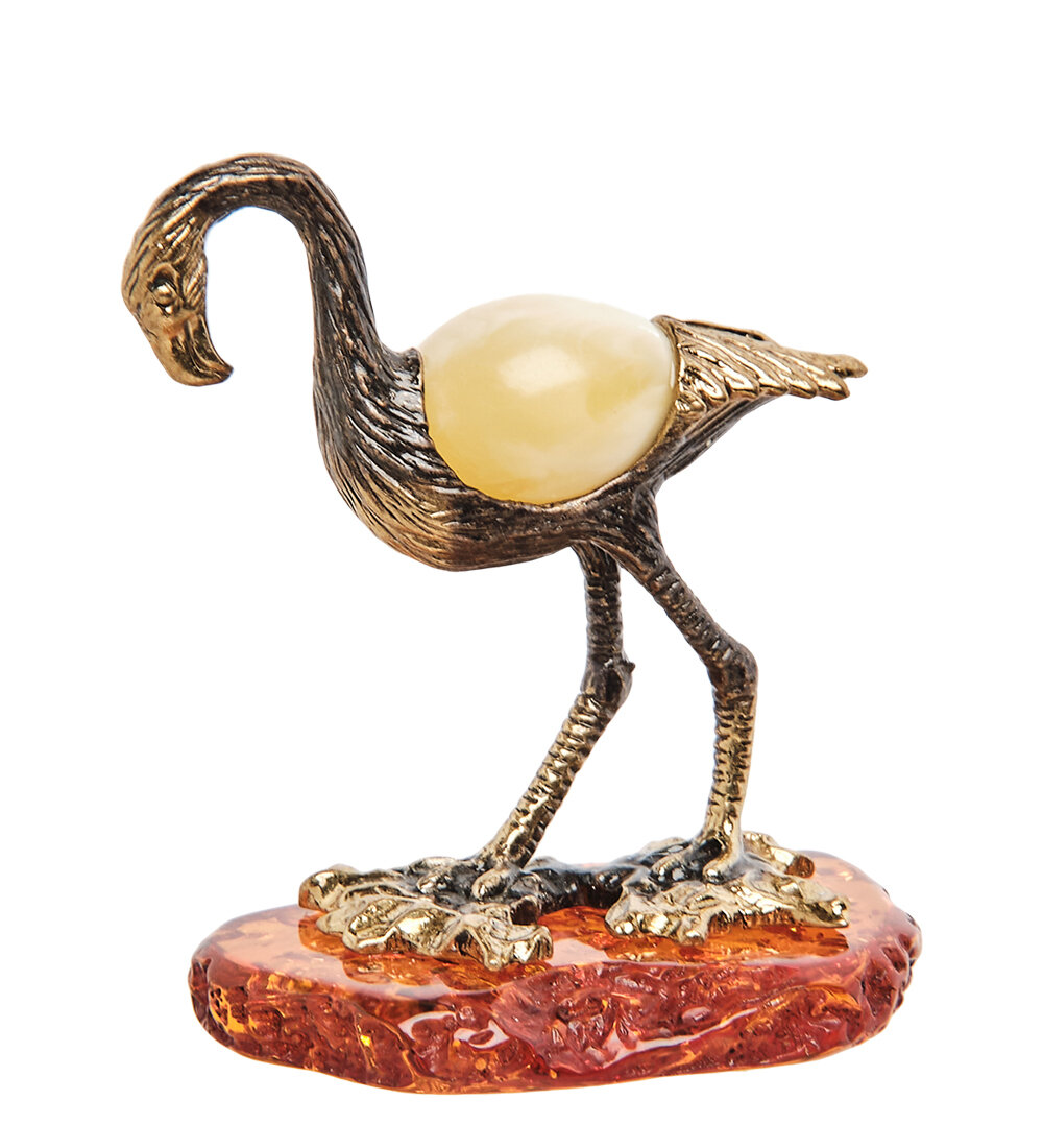 Фигурка 'Фламинго в реверансе' (латунь, янтарь)