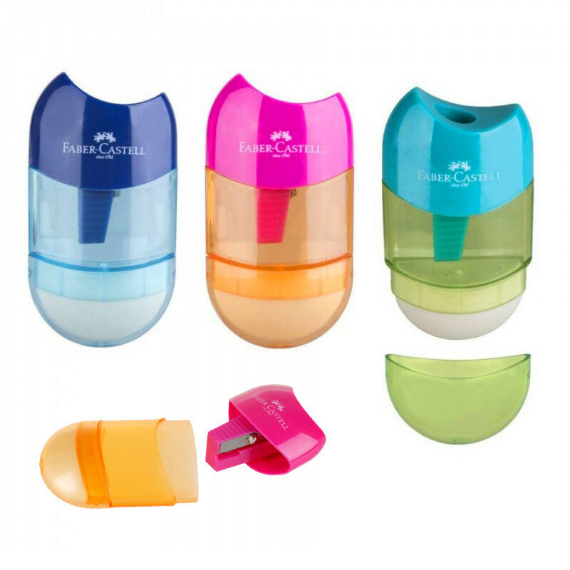 Точилка Faber Castell Точилка пластиковая с ластиком Faber-Castell "Combi Mini", 1 отверстие, контейнер, ассорти (синий, розовый или голубой)
