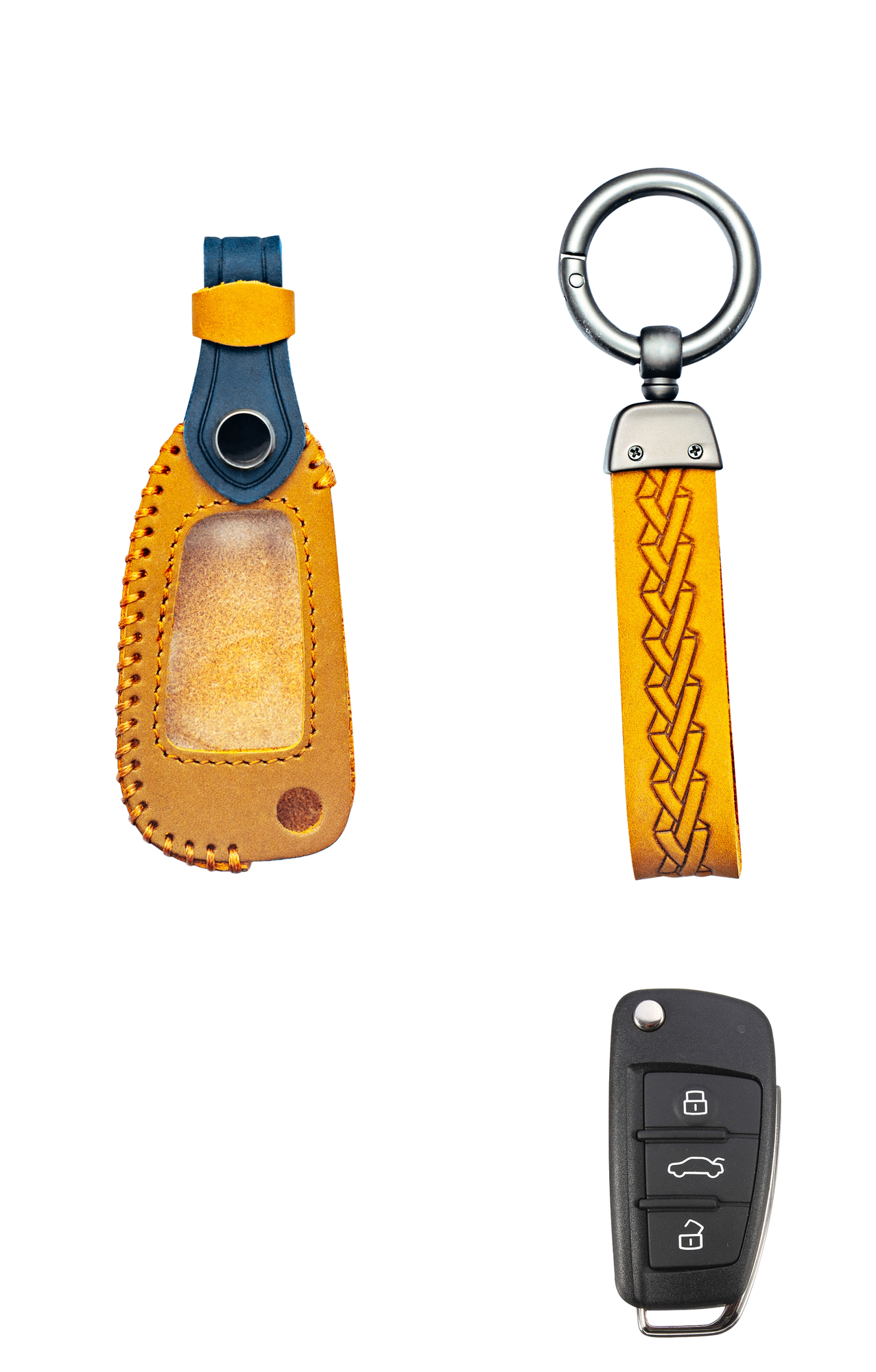 Чехол для выкидного автомобильного ключа Audi (Ауди) Цвет Коричневый Нить Коричневая