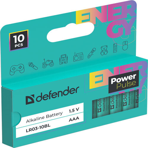 Батарейка AAA щелочная Defender PowerPulse LR3-10 BL блистер