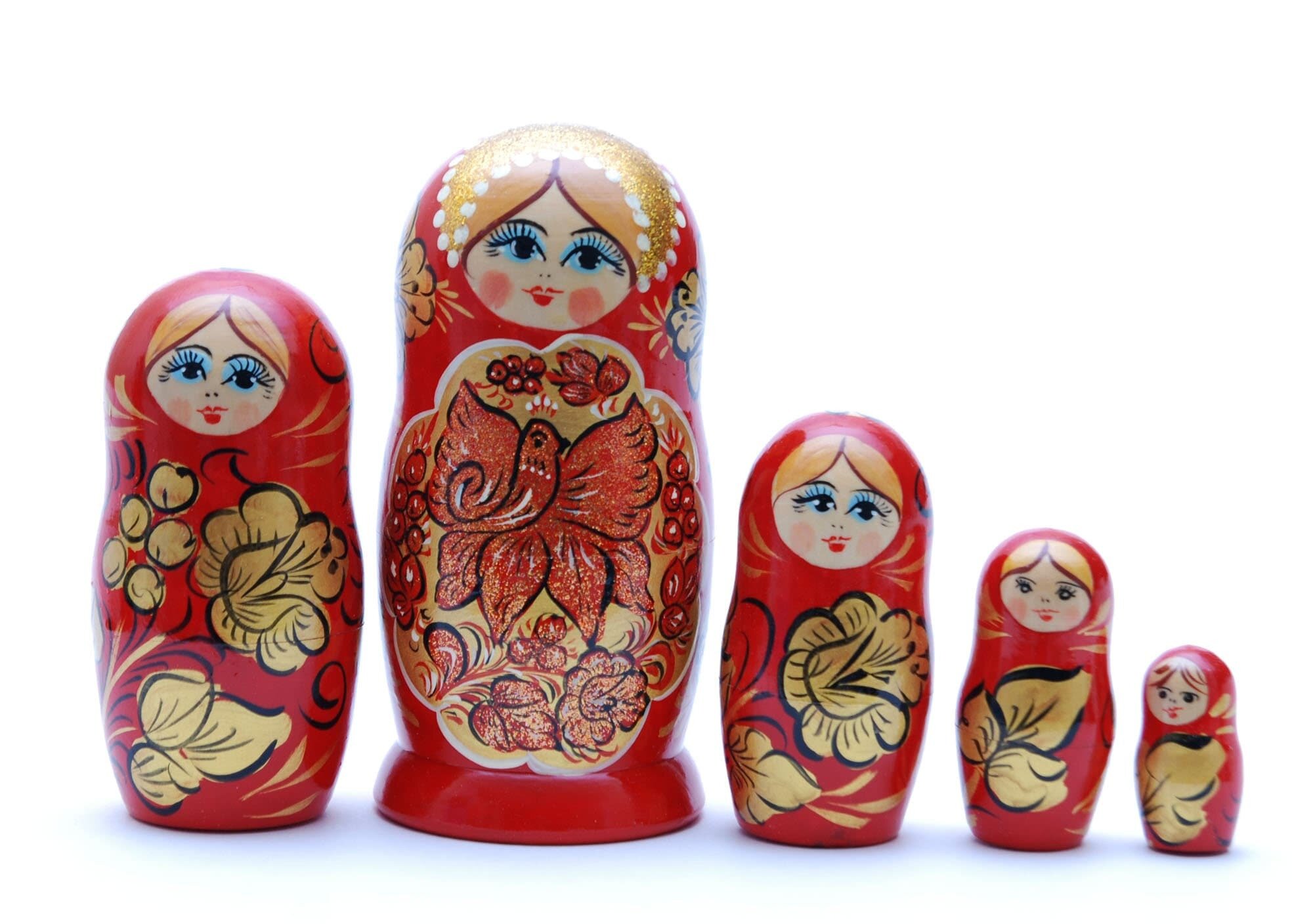 Матрешка авторская с жар-птицей, 5 мест, высота самой большой 17см