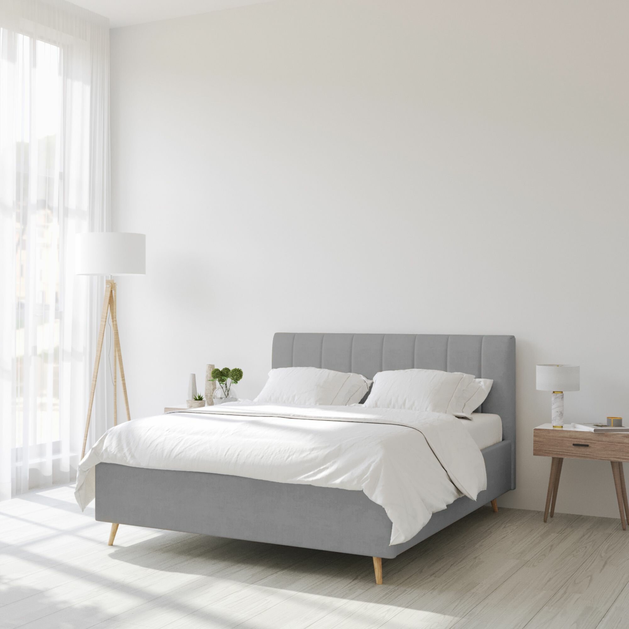 Двуспальная кровать 180х200 с подъемным механизмом, "York" с мягким изголовьем для дома, для спальни, ортопедическое основание, с ящиком для белья. Велюр серый Vip 2