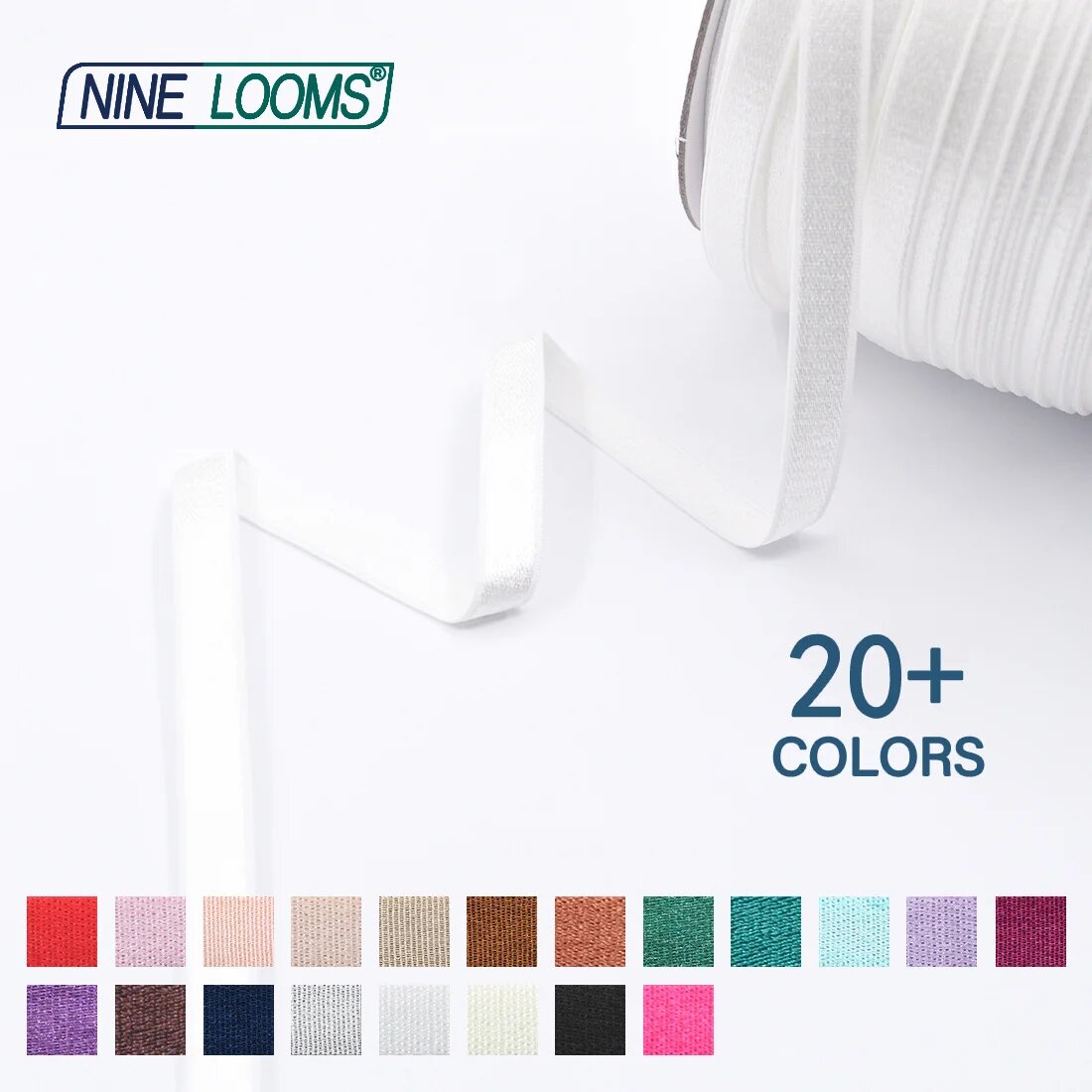 Резинка для бюстгальтера NINE LOOMS 3/8", блестящая нейлоновая Белый, 10mm, White, 2 Yards